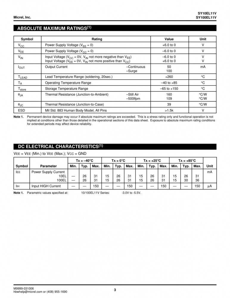 SY10EL11VZC-TR datasheet page 3