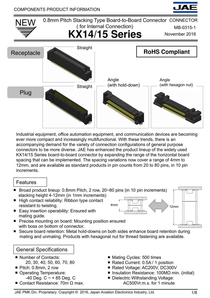 JAE KX14/15 Series document page 1