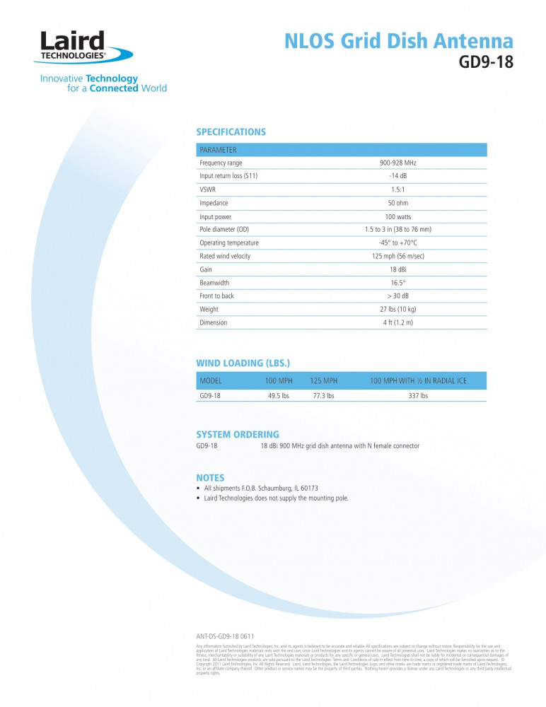 Laird GD9-18 product document page 2