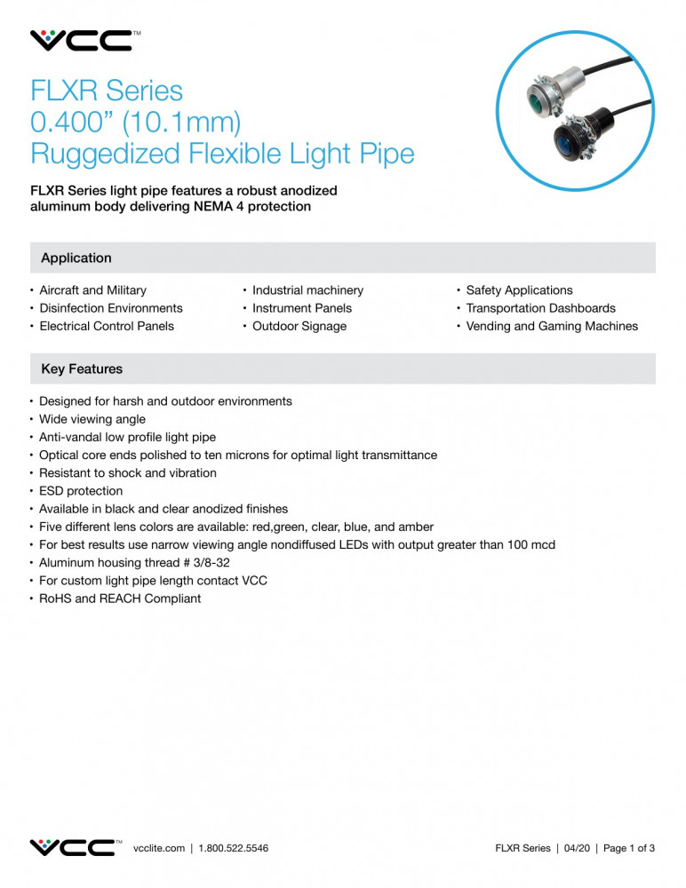 VCC FLXR Series product documentation, page 1