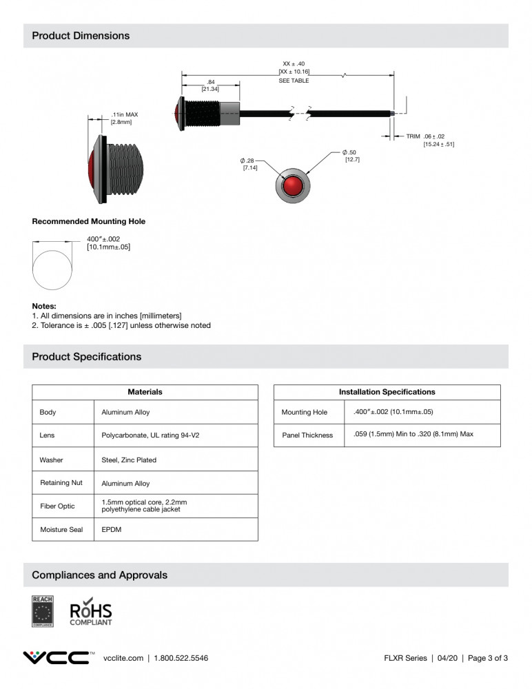 VCC FLXR Series product documentation, page 3