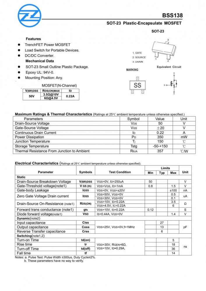 baocheng BSS138 datasheet page 1