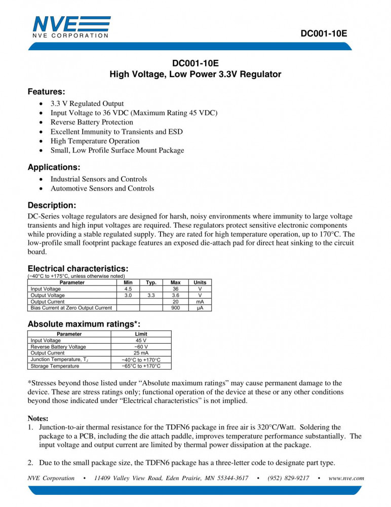 NVE DC001-10E datasheet page 1