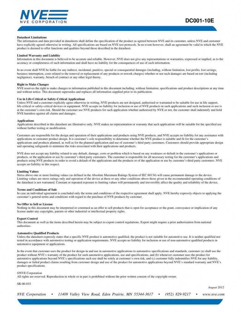 NVE DC001-10E datasheet page 3