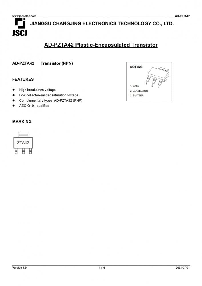 AD-PZTA42 datasheet page 1