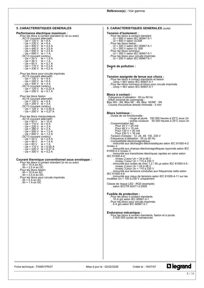 Legrand auxiliary control block technical document page 8