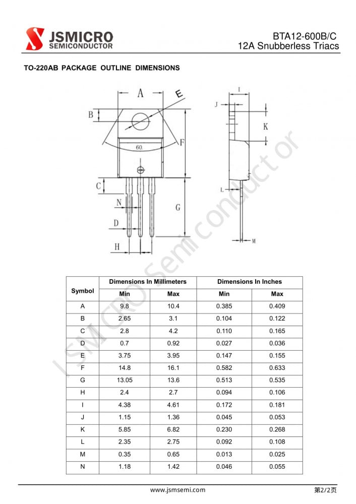 BTA12-600CRG technical document page 2