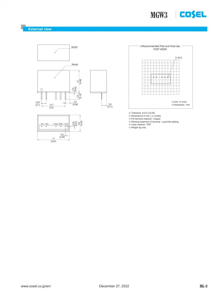 Cosel MG-series datasheet page 9