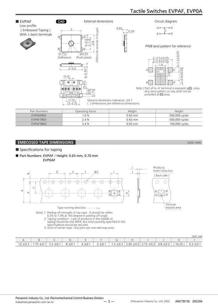 Panasonic tactile switch catalog page 4
