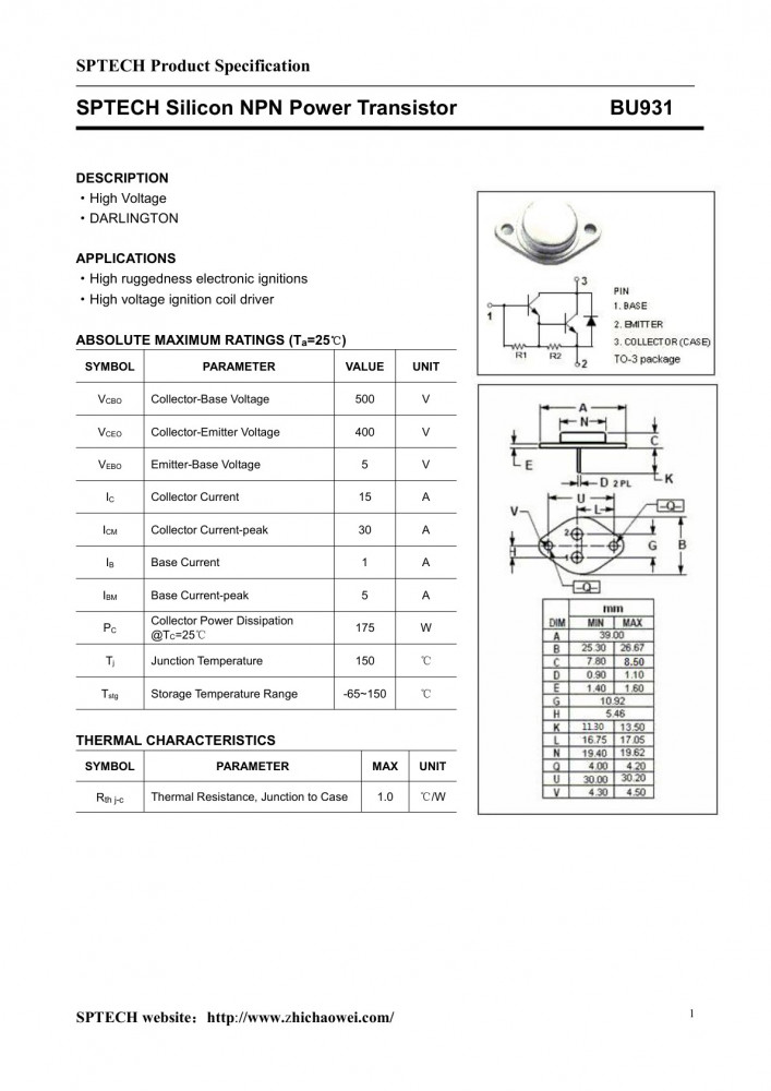 SPTECH BU931 datasheet page 1