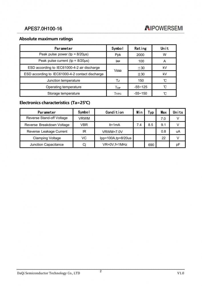 APES7.0H100-16 datasheet page 2