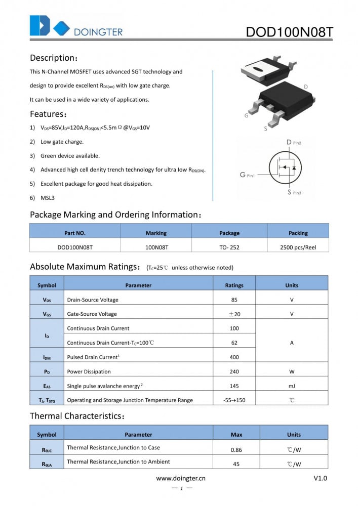 DOD100N08T datasheet page 1