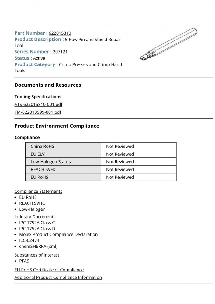 MOLEX 622015810 technical document preview, page 1
