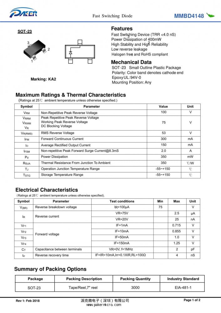 MMBD4148 datasheet page 1