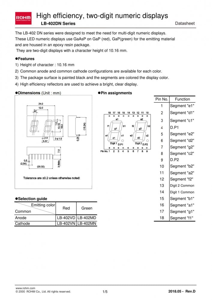 ROHM LB-402MN datasheet page 1