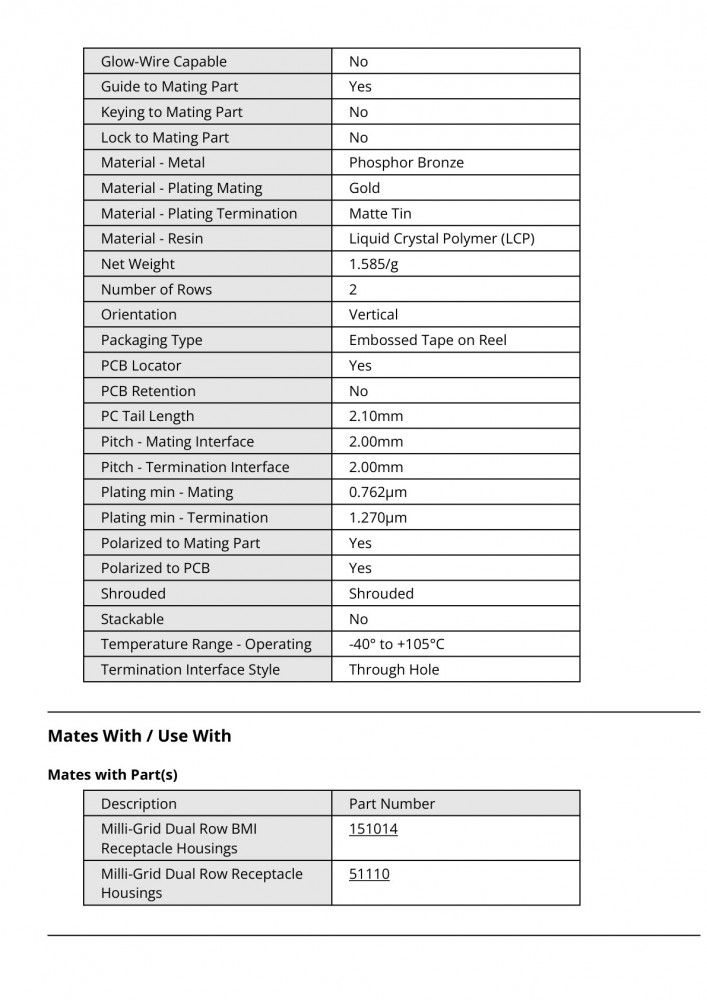 Molex Milli-Grid BMI vertical header specification, page image 3