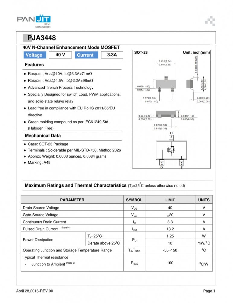 PJA3448 datasheet page 1