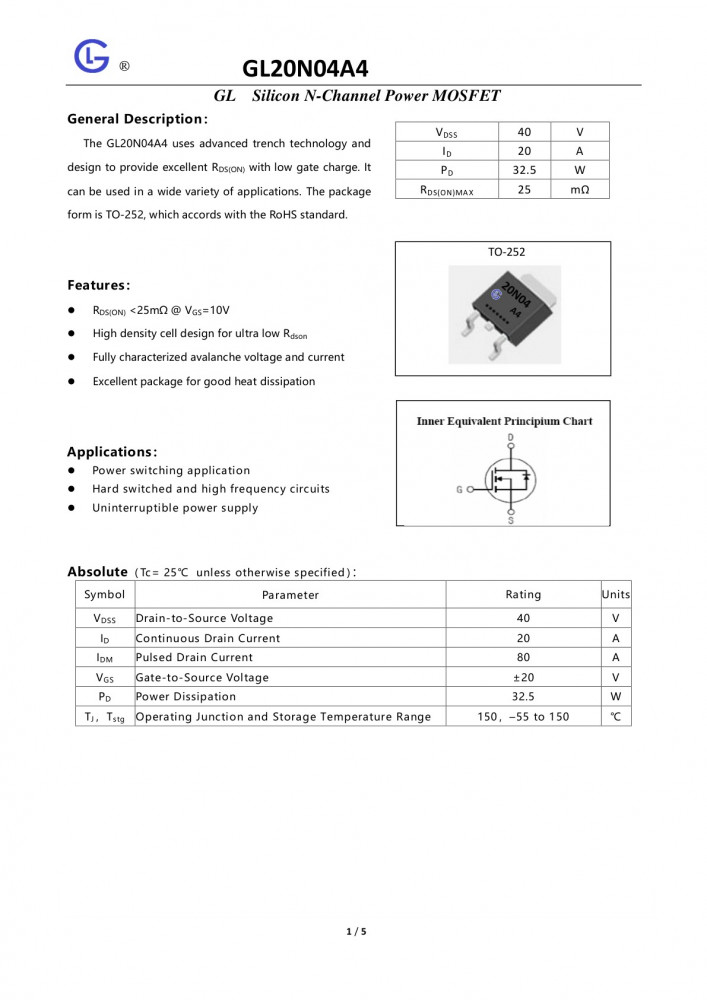 GL20N04A4 datasheet page 1
