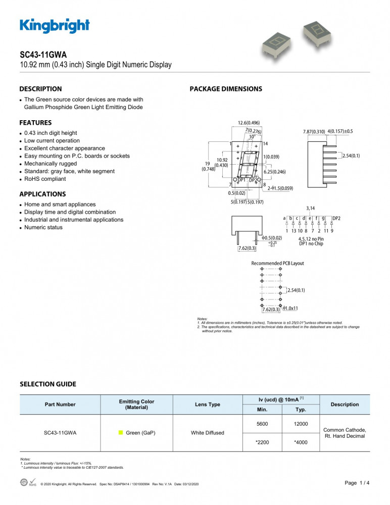 SC43-11GWA datasheet page 1