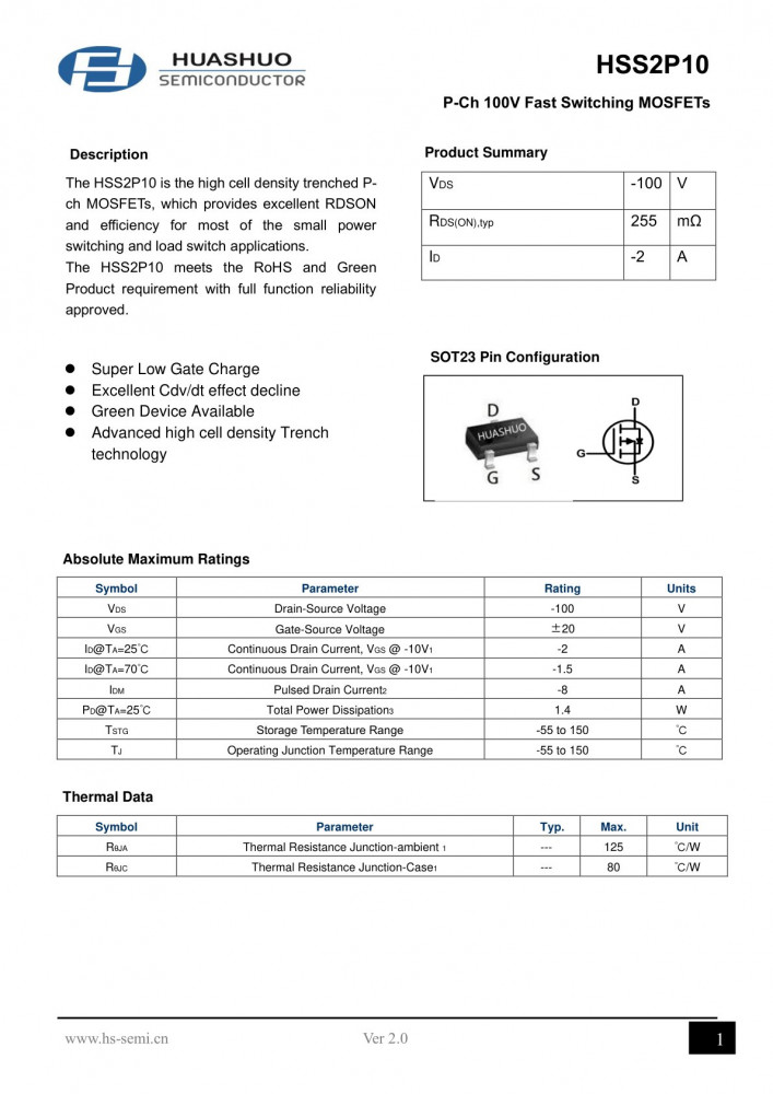 HSS2P10 datasheet page 1