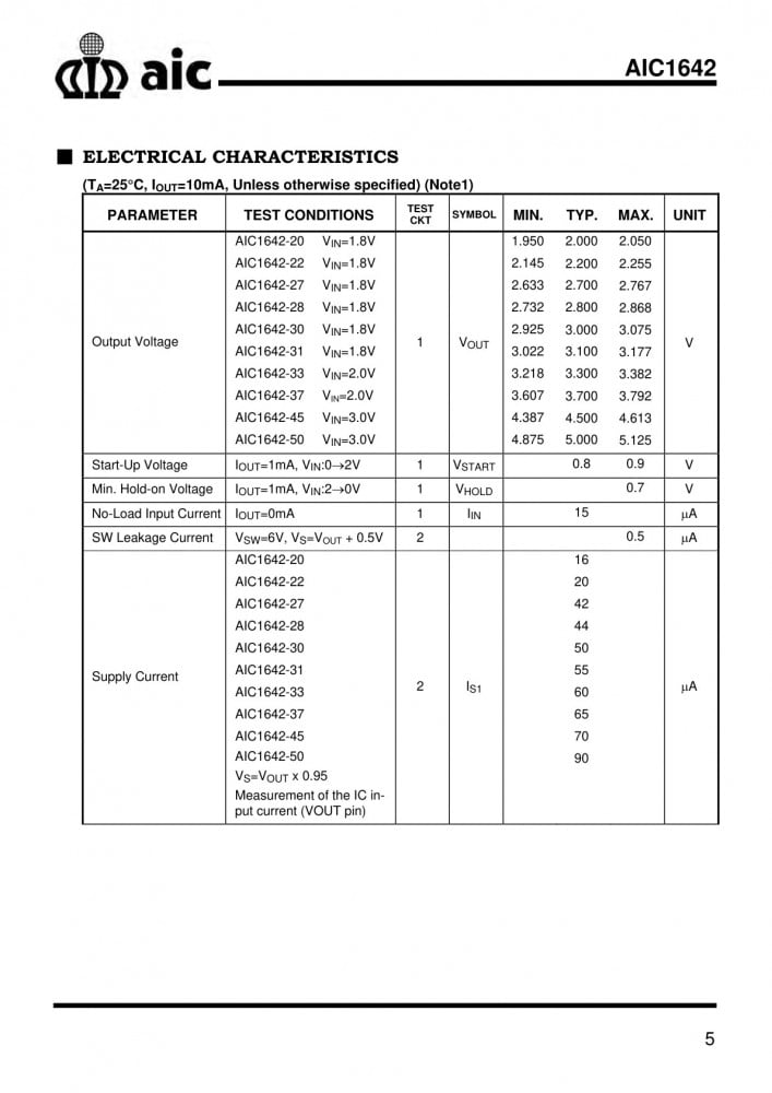 AIC1642 datasheet page 5