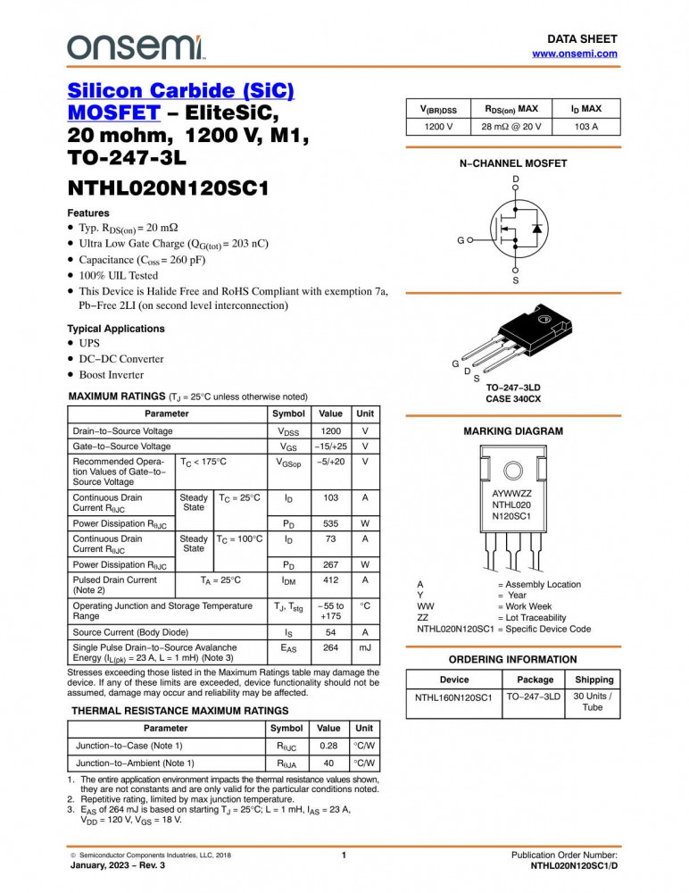 NTHL020N120SC1 datasheet page 1