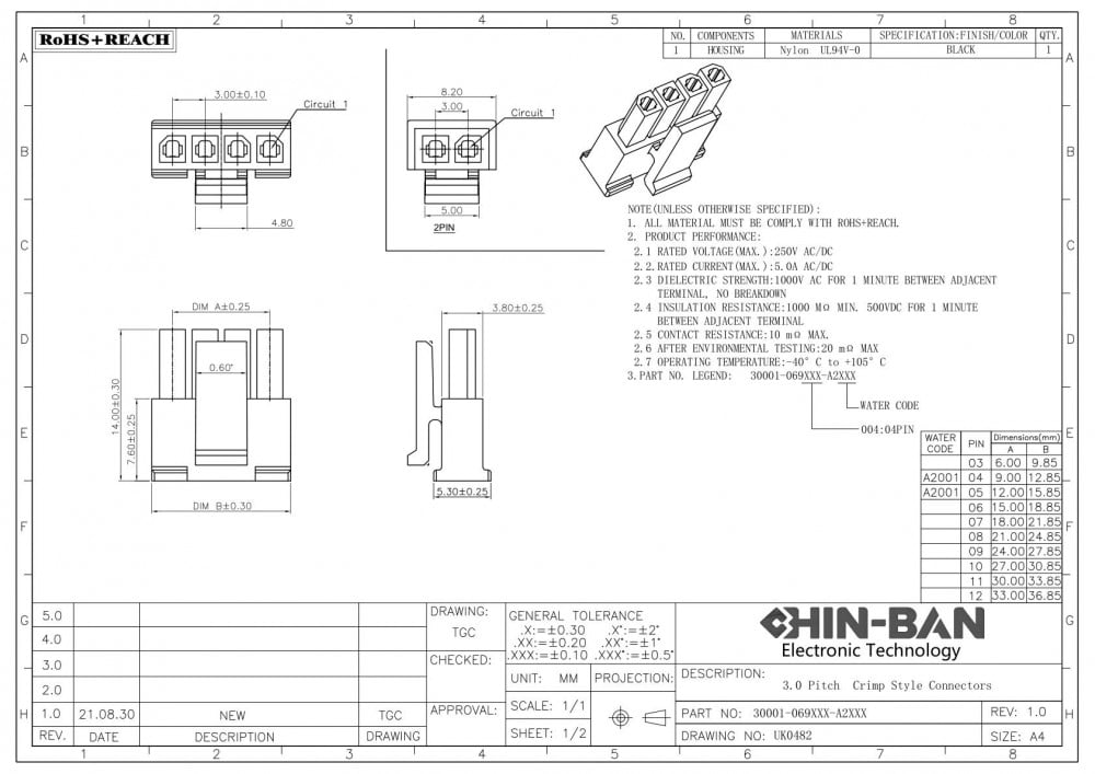 CHIN-BAN UK0482 connector drawing, page 1
