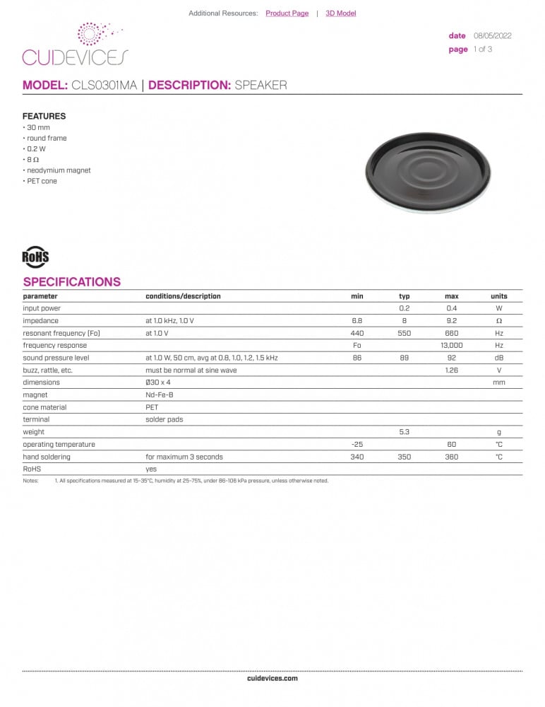 CLS0301MA datasheet page 1