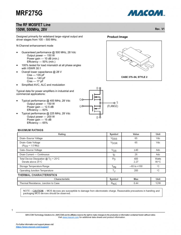 MRF275G datasheet page 1