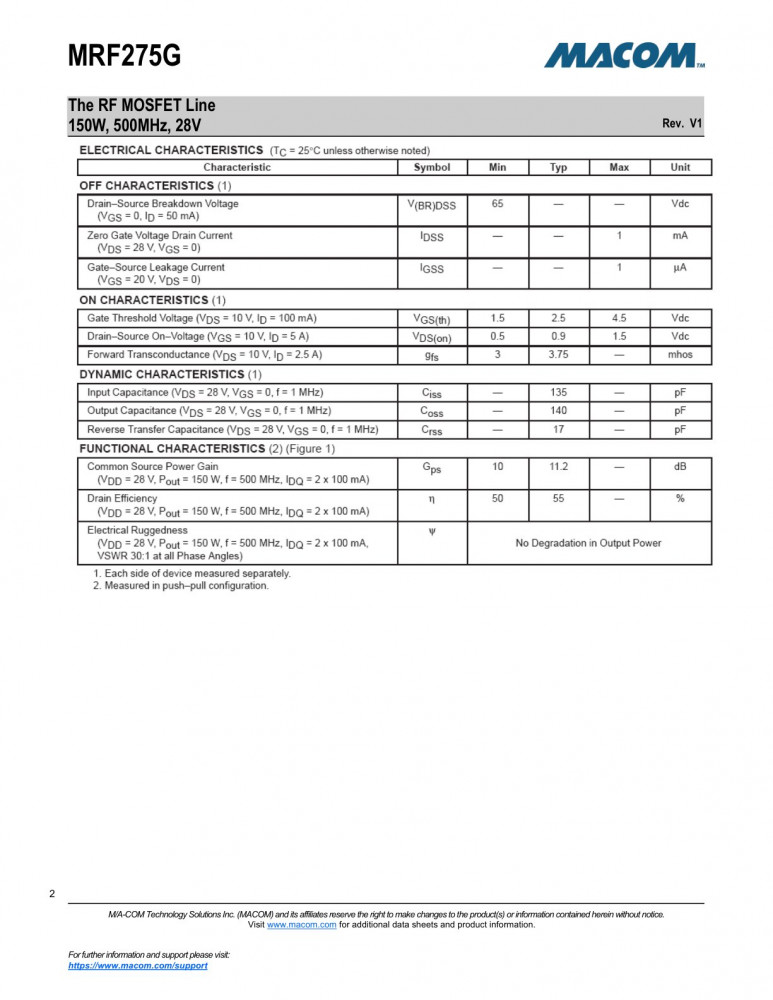 MRF275G datasheet page 2