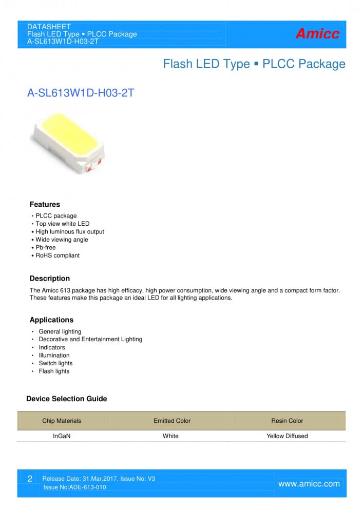A-SL613W1D-H03-2T datasheet page 2