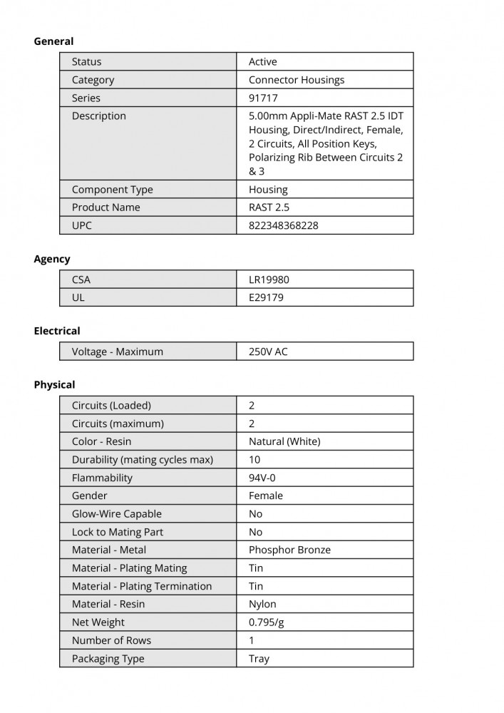 Technical document page 2 for MOLEX 917170017