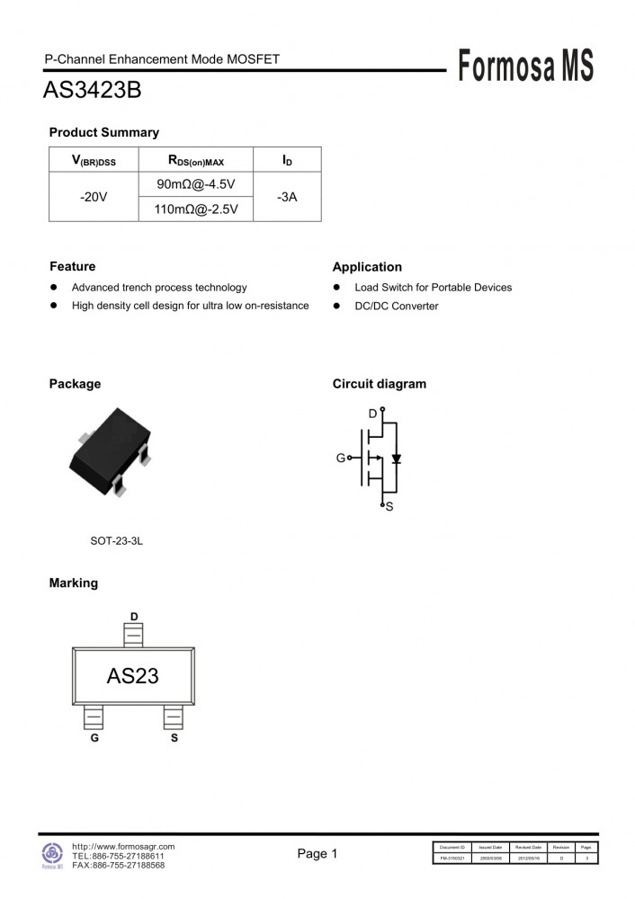 AS3423B datasheet page 1