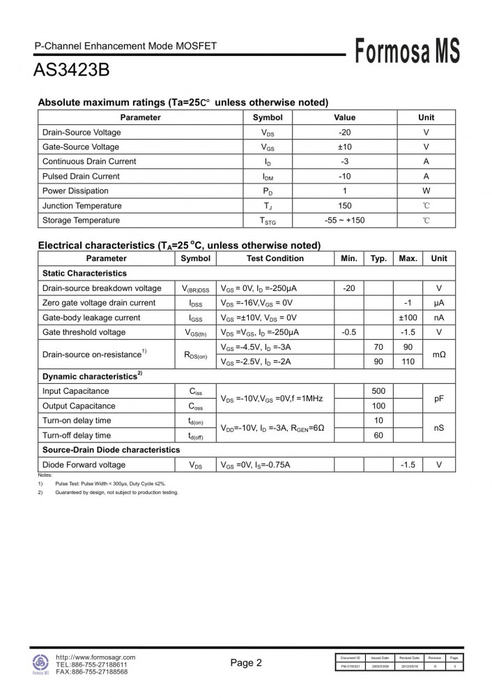 AS3423B datasheet page 2