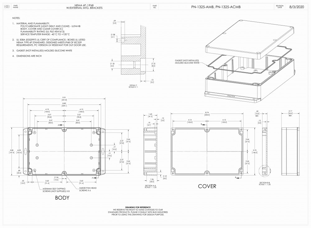 PN-1325-AMB enclosure technical document image