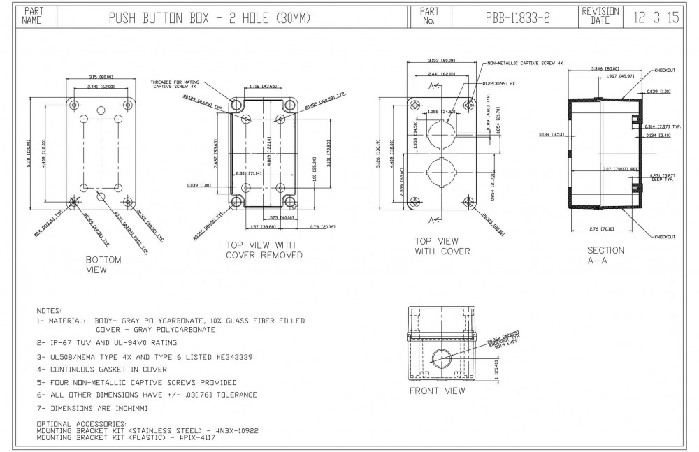 Bud Industries PBB-11833-2 product drawing