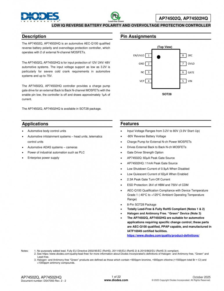 AP74502QTA8-7 technical document page 1
