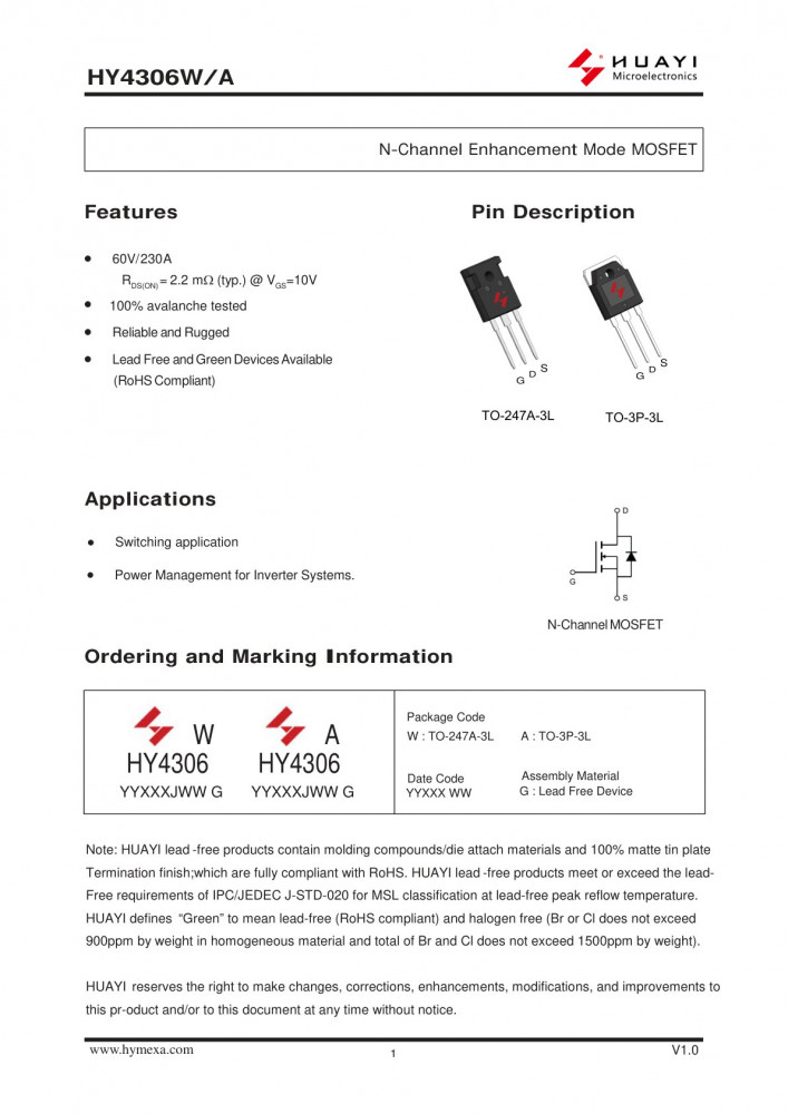 HY4306W datasheet page 1