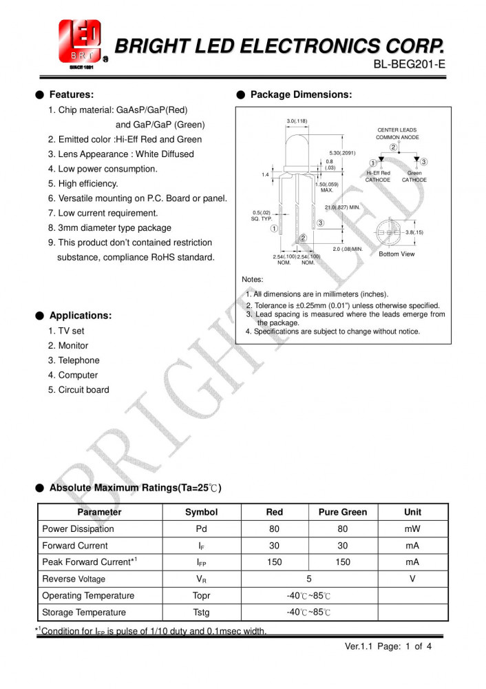 BL-BEG201-E datasheet page 1