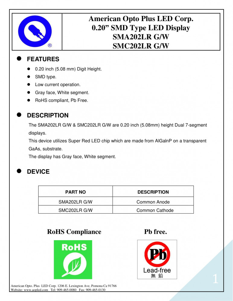 SMA202LR datasheet page 1
