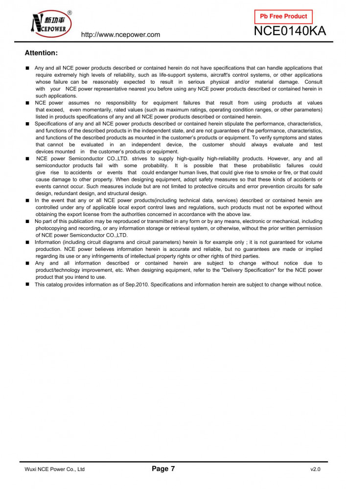 NCE0140KA datasheet page 7