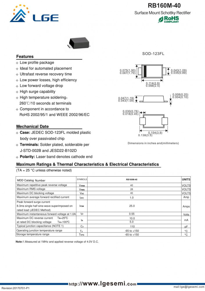 RB160M-40 datasheet page 1