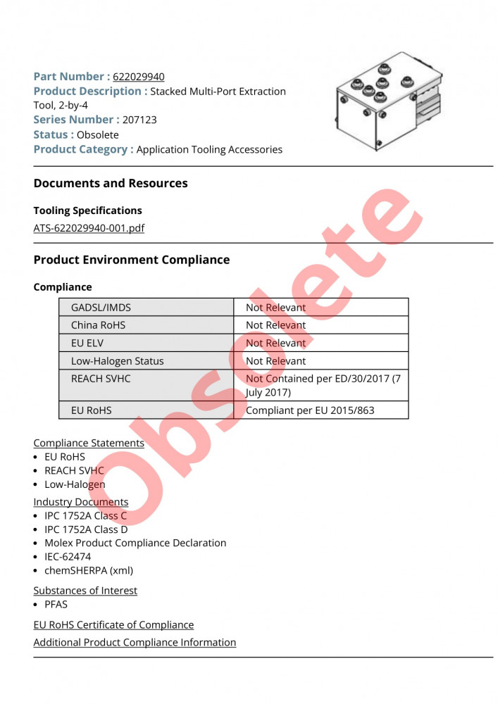 Tooling document page 1 for MOLEX 622029940