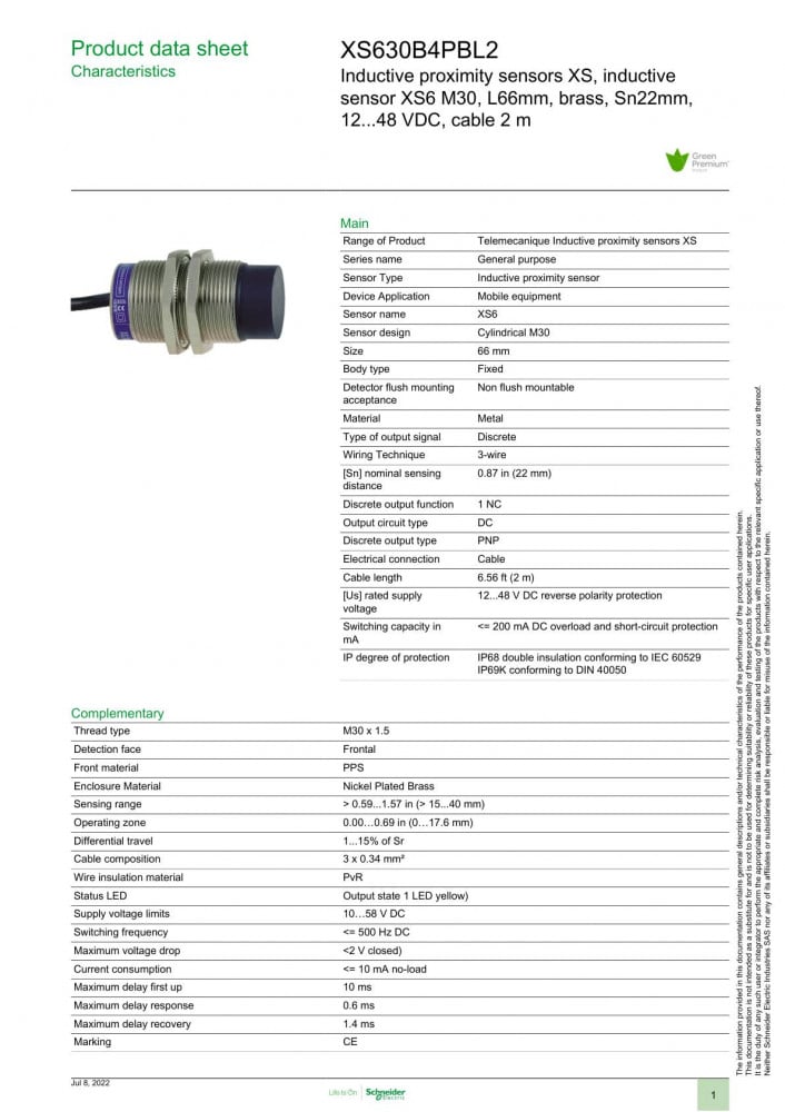 XS630B4PBL2 technical document page 1