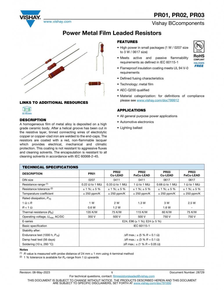 Vishay PR02 datasheet page 1