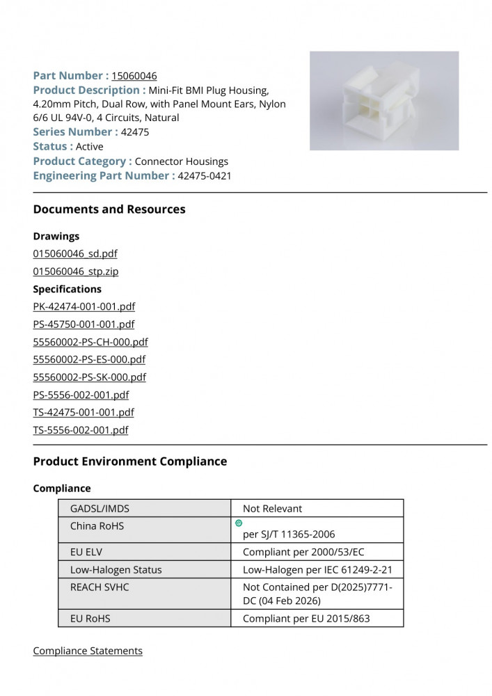 Mini-Fit Plus HCS specification page preview 1