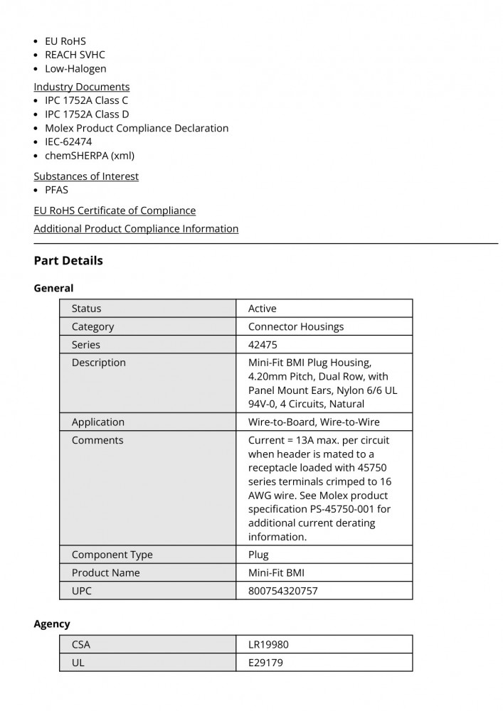 Mini-Fit Plus HCS specification page preview 2