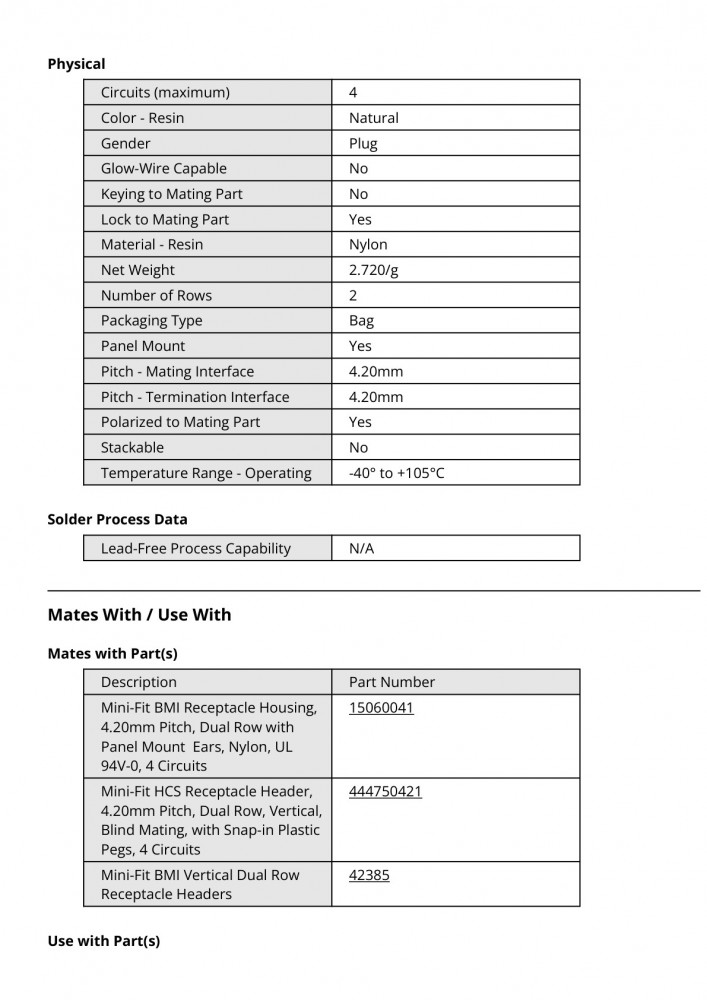 Mini-Fit Plus HCS specification page preview 3