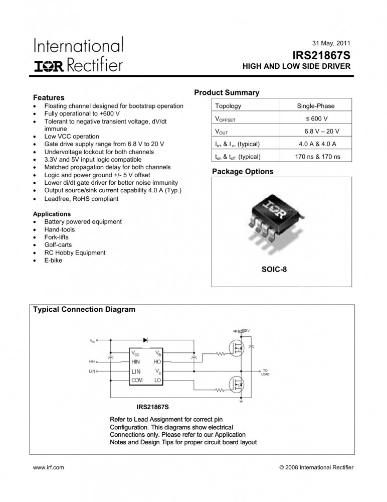 IRS21867SPBF datasheet page 1