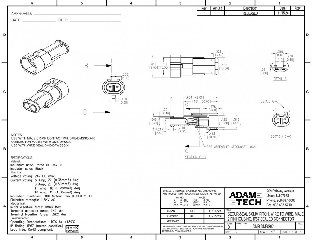 ADAM TECH DMB-DMSS02 technical drawing page 1